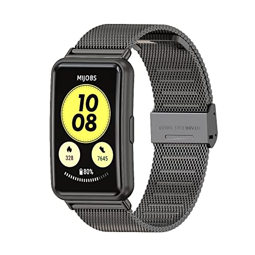 3Chome Band Strap Compatible with Huawei Watch Fit Smartwatch, Stainless Steel Bracelet Wristband Link for Huawei Watch Fit (Black)