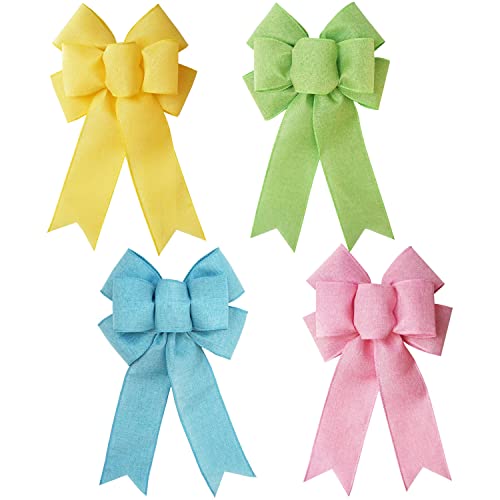 Cintago Easter Bow for Decoration, Pastel Gift Bows, Spring Rustic Bows for Wreaths, Lantern Bow, Easter Basket Bow, 4 Pcs