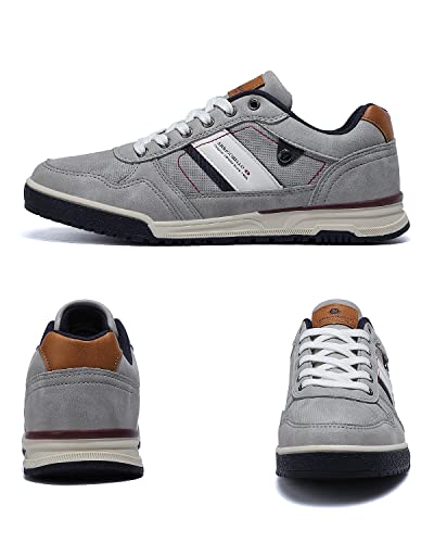 AX BOXING Mens Casual Shoes Comfortable PU Leather Fashion Sneakers Breathable Low-Top Walking Shoes(Grey, Size_10)