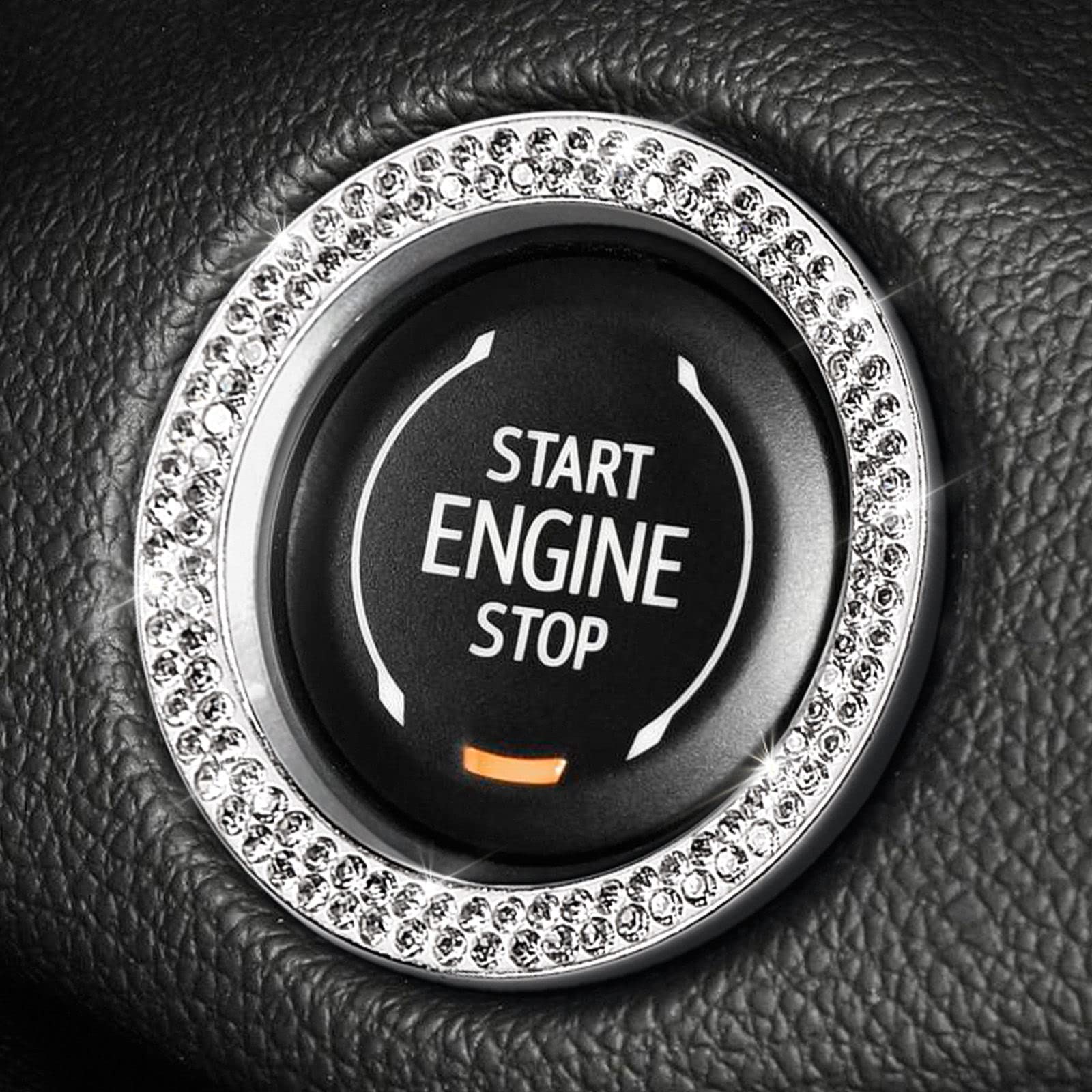ToBeQueen Bling Diamond Push Start Button Cover Ring, Interior Crystal Rhinestone Bling Starter Ring Emblem Sticker, Bling Car Accessories for Women, White