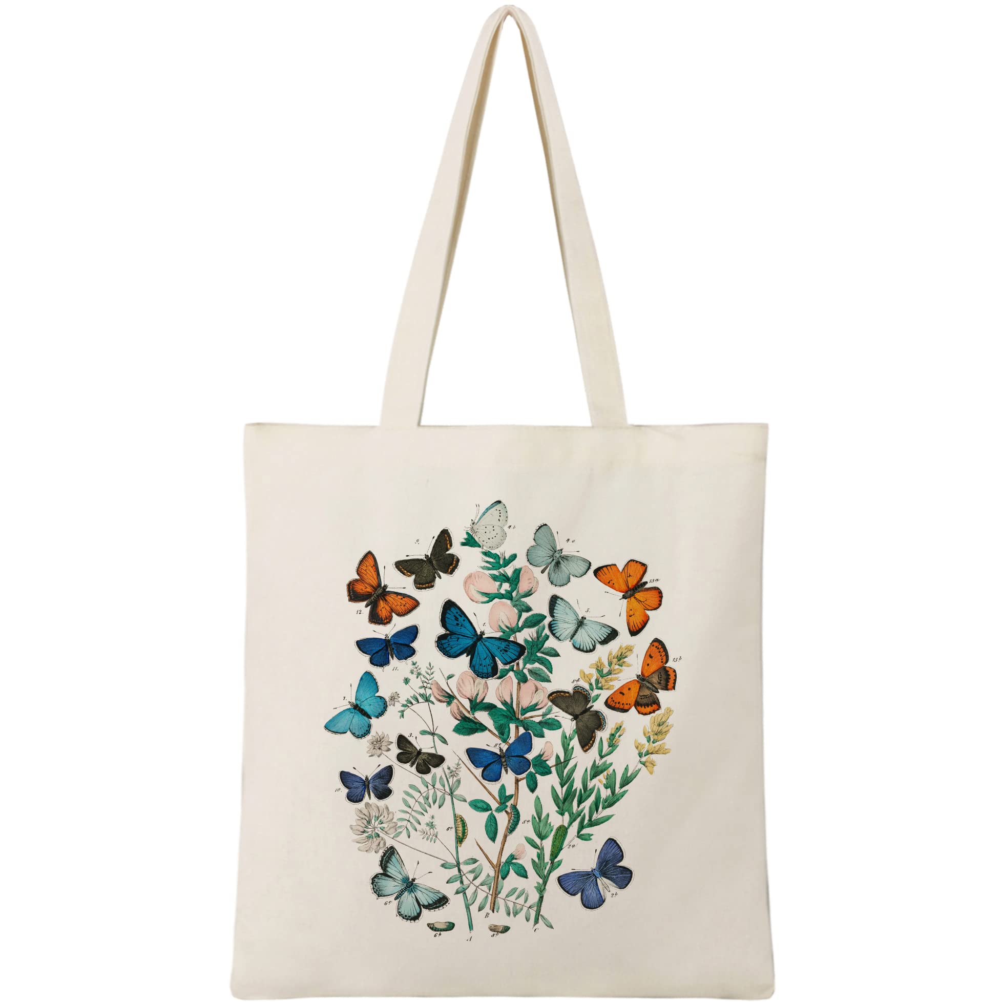 BeeGreen Colorful Butterflies Aesthetic Canvas Tote Bag Large Capacity 12 oz Tote Bag Portable Washable for Women Grocery Shopping Gift Bag for Mom Friends