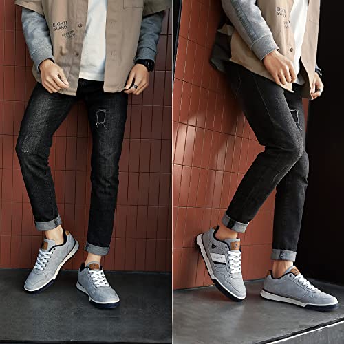 AX BOXING Mens Casual Shoes Comfortable PU Leather Fashion Sneakers Breathable Low-Top Walking Shoes(Grey, Size_10)
