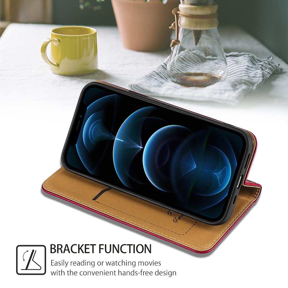 Fansipro Wallet Folio Case for Oppo Reno 2 Z, Premium PU Leather Slim Fit Cover for Reno 2 Z, 1 Card Slot, Unique Design, Red