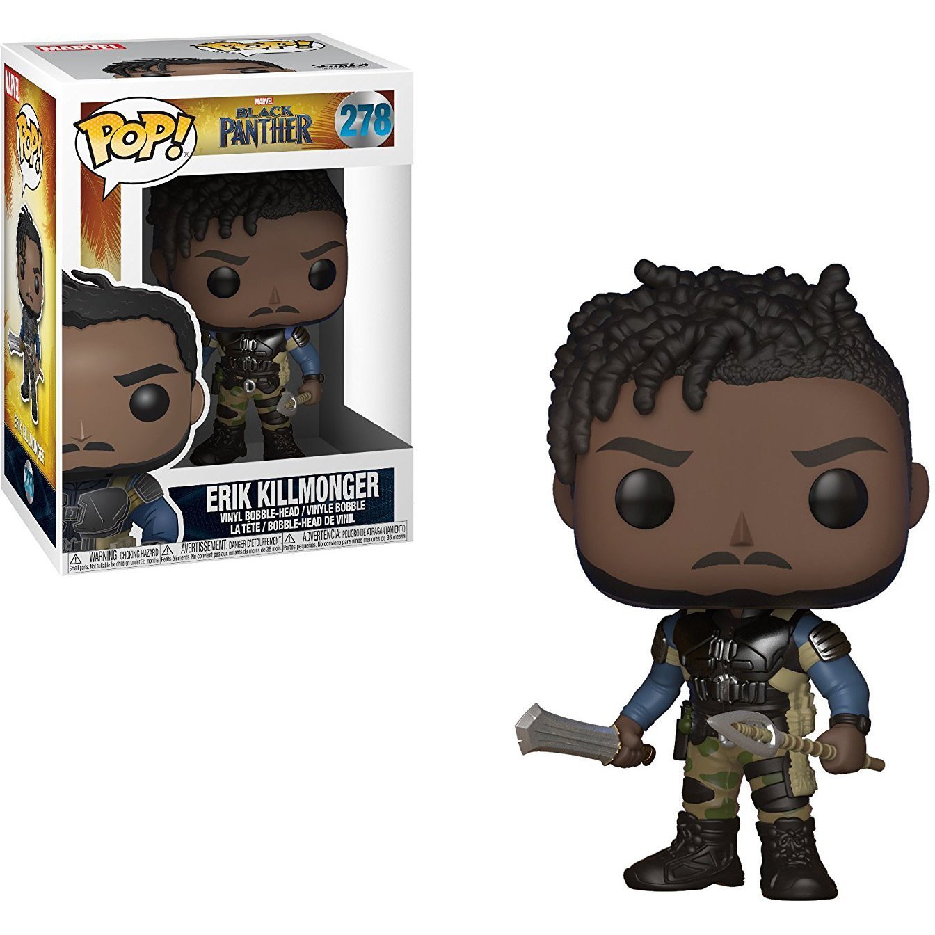 POP Marvel: Black Panther Unmasked Erik Killmonger Funko Pop Vinyl Figure Bundled Multicolored 3.75 inches