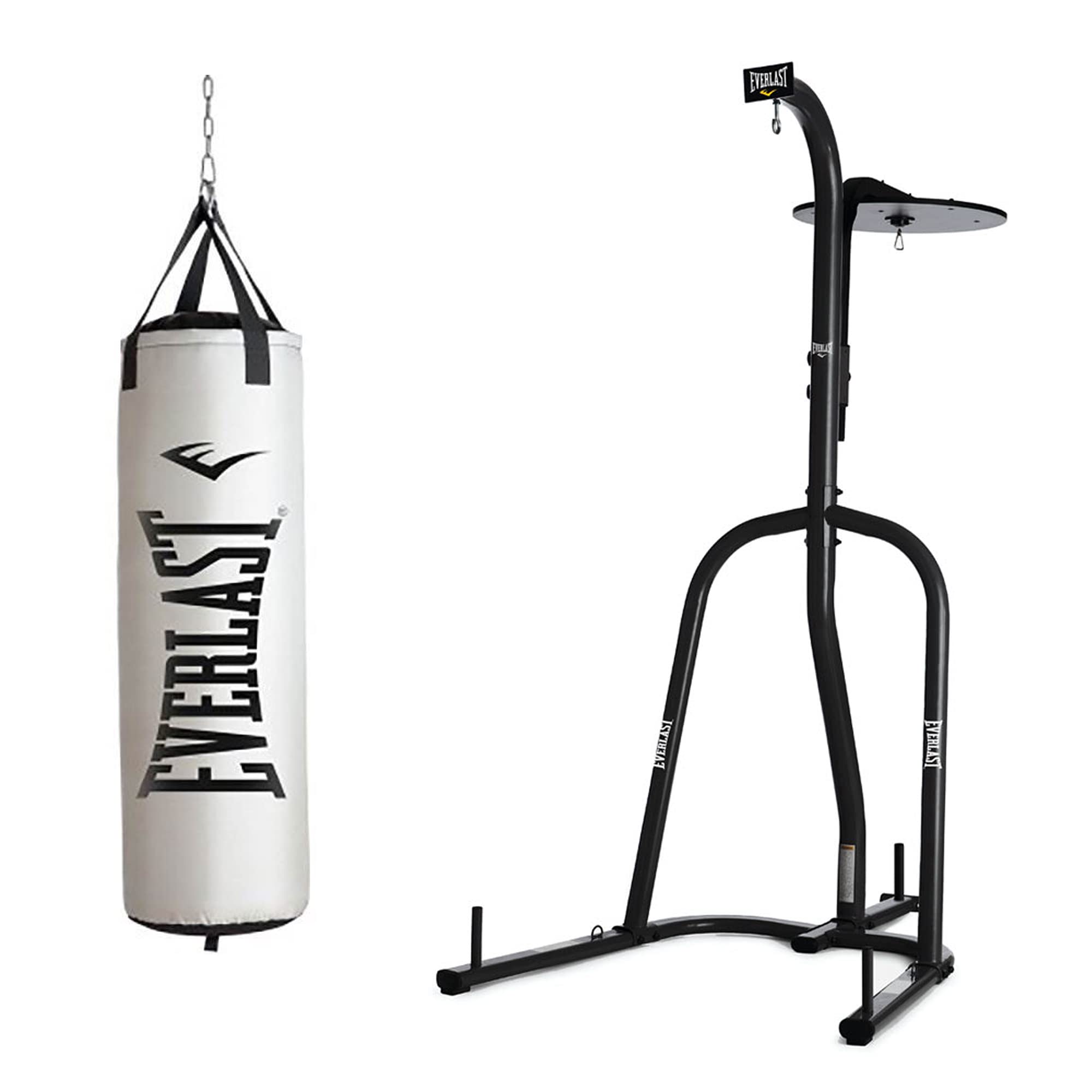 Everlast Dual Station Heavy Bag and Speed Bag Stand with 60 Pound NevaTear Heavy Punching Bag for Mixed Martial Arts and Boxing, Black/Platinum