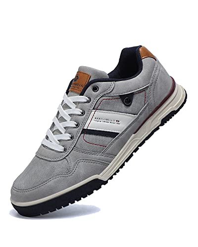 AX BOXING Mens Casual Shoes Comfortable PU Leather Fashion Sneakers Breathable Low-Top Walking Shoes(Grey, Size_10)