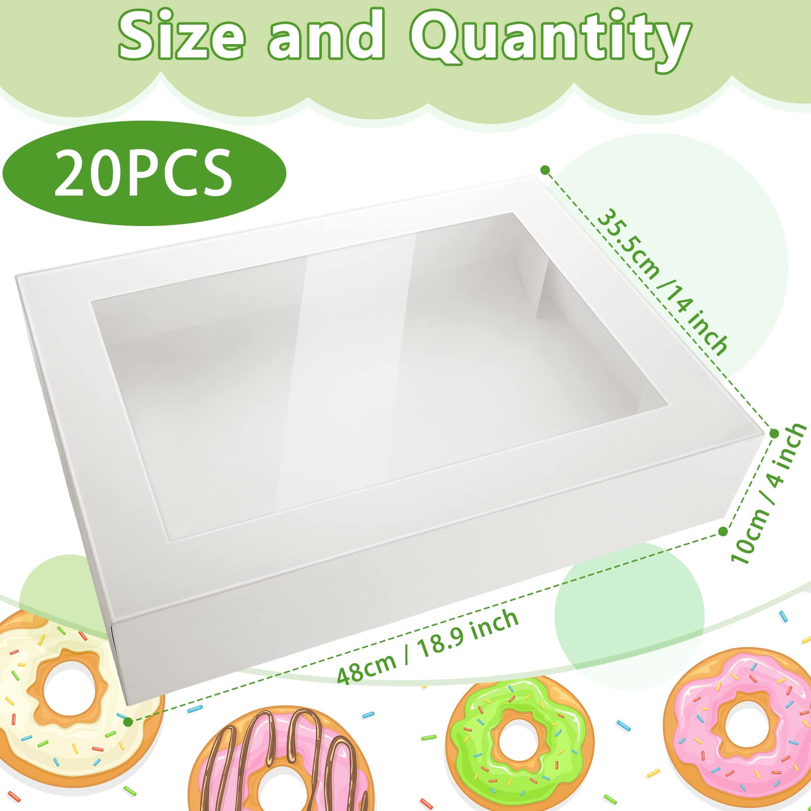 Gersoniel Cake Box Paperboard Window Bakery Box Large Pastry Baking Rectangle Cardboard Treat Boxes with Window Bakery Take out Containers for Cookie Cupcake Pie 19 x 14 x 4 Inch (White,10 Pack)