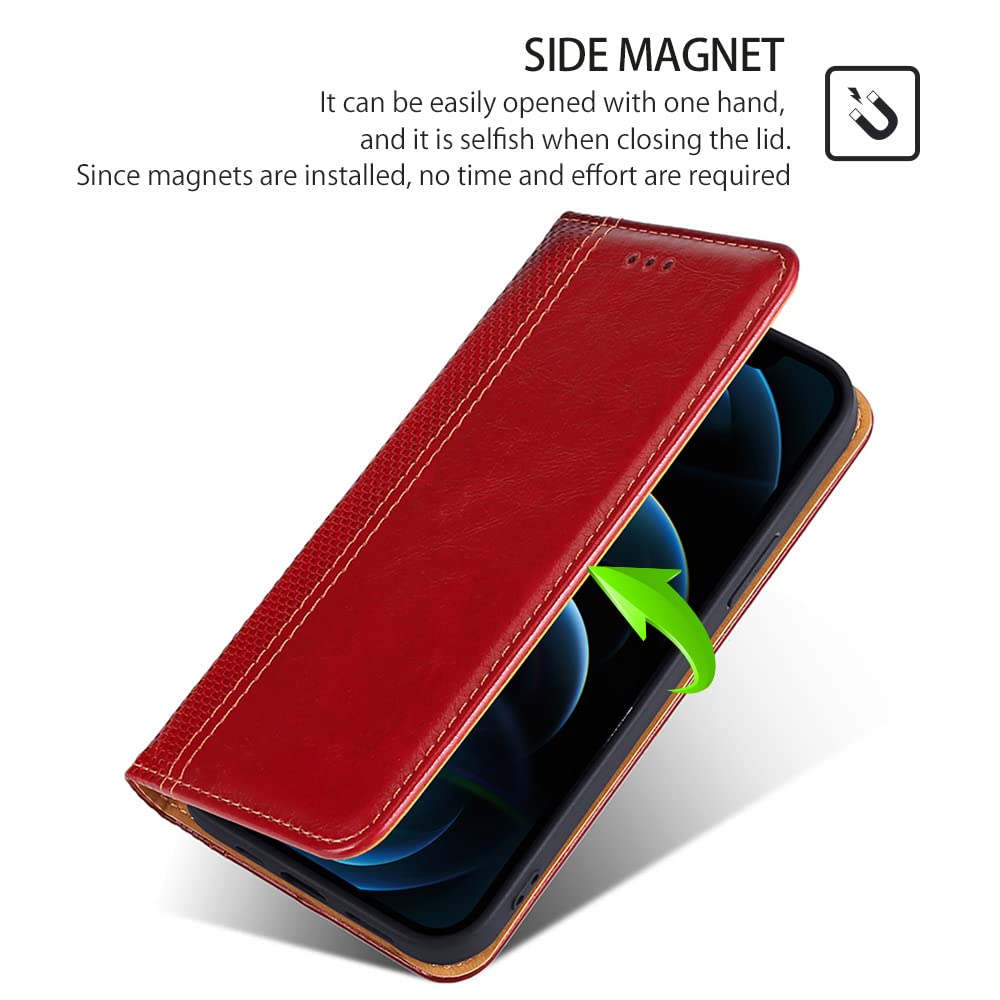 Fansipro Wallet Folio Case for Oppo Reno 2 Z, Premium PU Leather Slim Fit Cover for Reno 2 Z, 1 Card Slot, Unique Design, Red