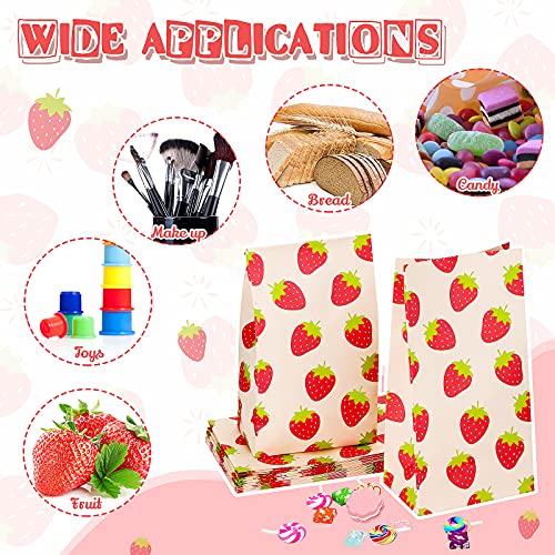 20 Pieces Strawberry Paper Bags Strawberry Party Favor Paper Bags Strawberry Goodie Bags Snake Candy Treat Bags for Strawberry Themed Birthday Party Decoration Supplies