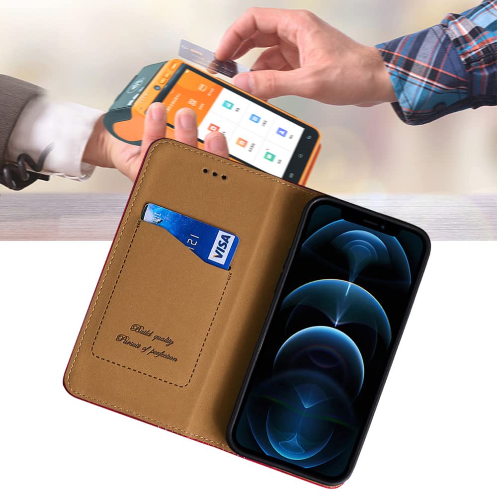 Fansipro Wallet Folio Case for Oppo Reno 2 Z, Premium PU Leather Slim Fit Cover for Reno 2 Z, 1 Card Slot, Unique Design, Red