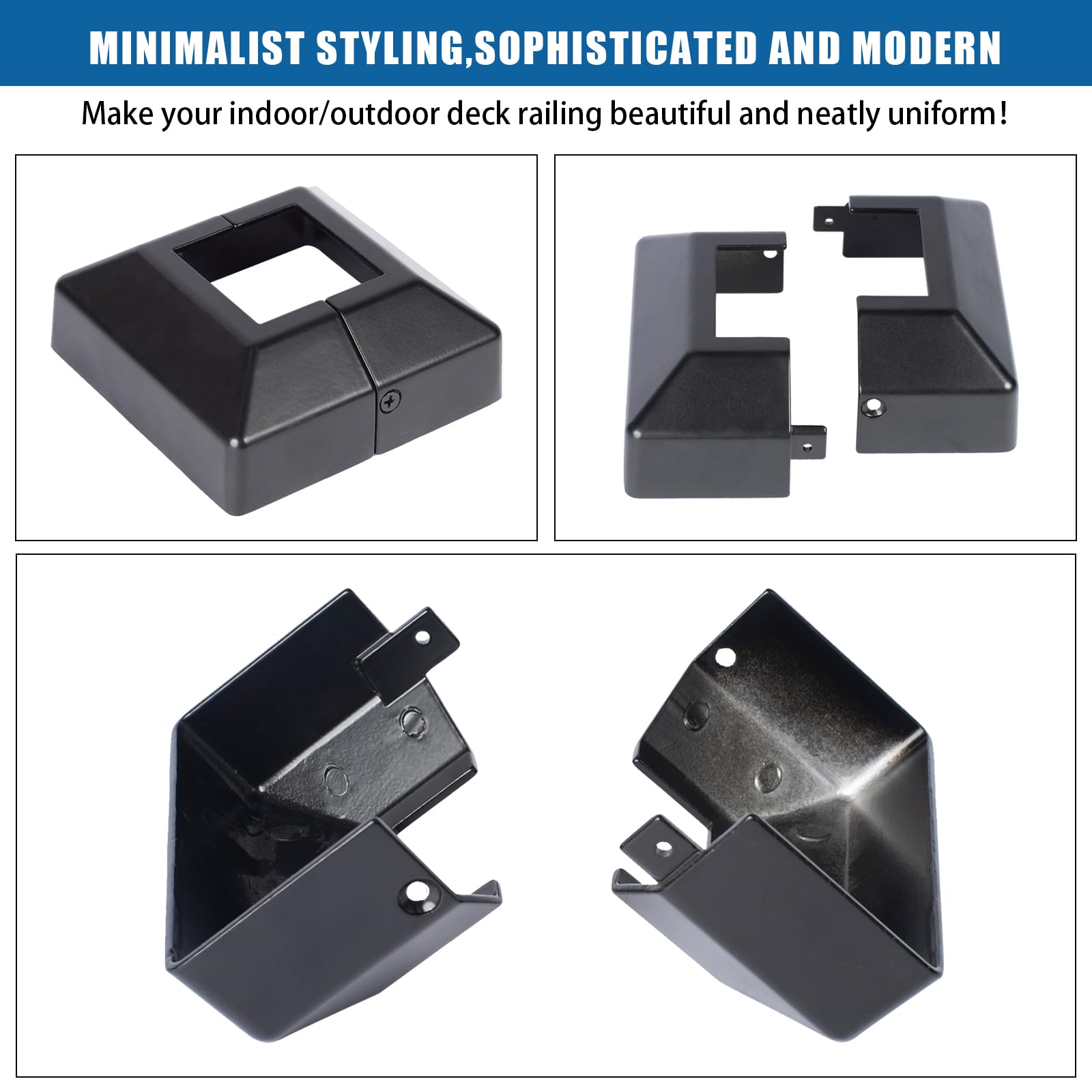Post Cover Plate for 2" Floor Flange, 2-Piece, Flange Base Shoe for Railings, Post Skirt Cover, Black