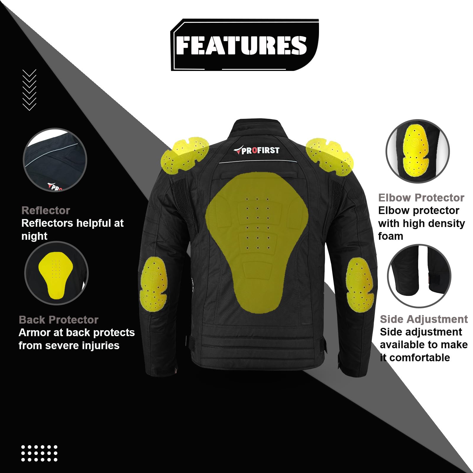 PROFIRST Motorbike Men’s Riding Jacket Motorcycle Jacket for Men Waterproof Jacket CE Armored Protection Black X-Large