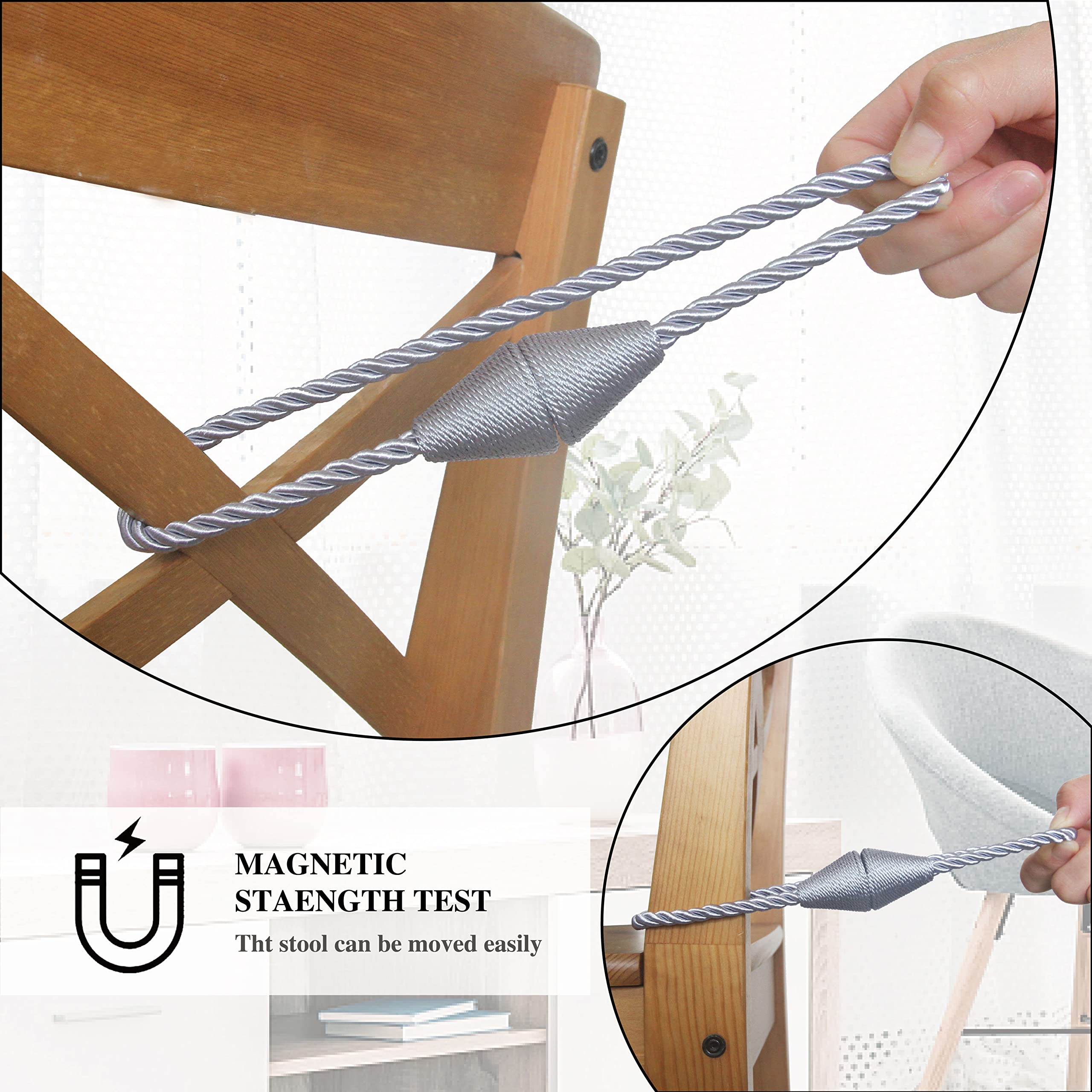 Nieffeiy 2 Pack Magnetic Curtain Tiebacks Rope Modern Handmade Curtain Tie Backs Decorative Drapes Weave Holdbacks for Window Décor, Grey