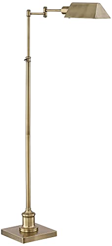 Regency Hill Jenson Modern Metal Adjustable Pharmacy Floor Lamp Swing Arm 54" Tall Aged Brass Metal Shade Standing Pole Light for Living Room Reading House Bedroom Home Office