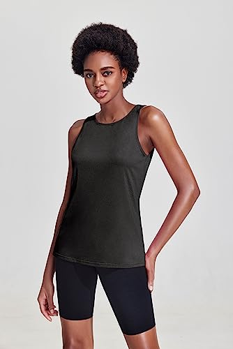 PINSPARK Workout Tops for Women Open Back Tank Sleeveless Athletic Tennis Shirts Womens Yoga Tops Black