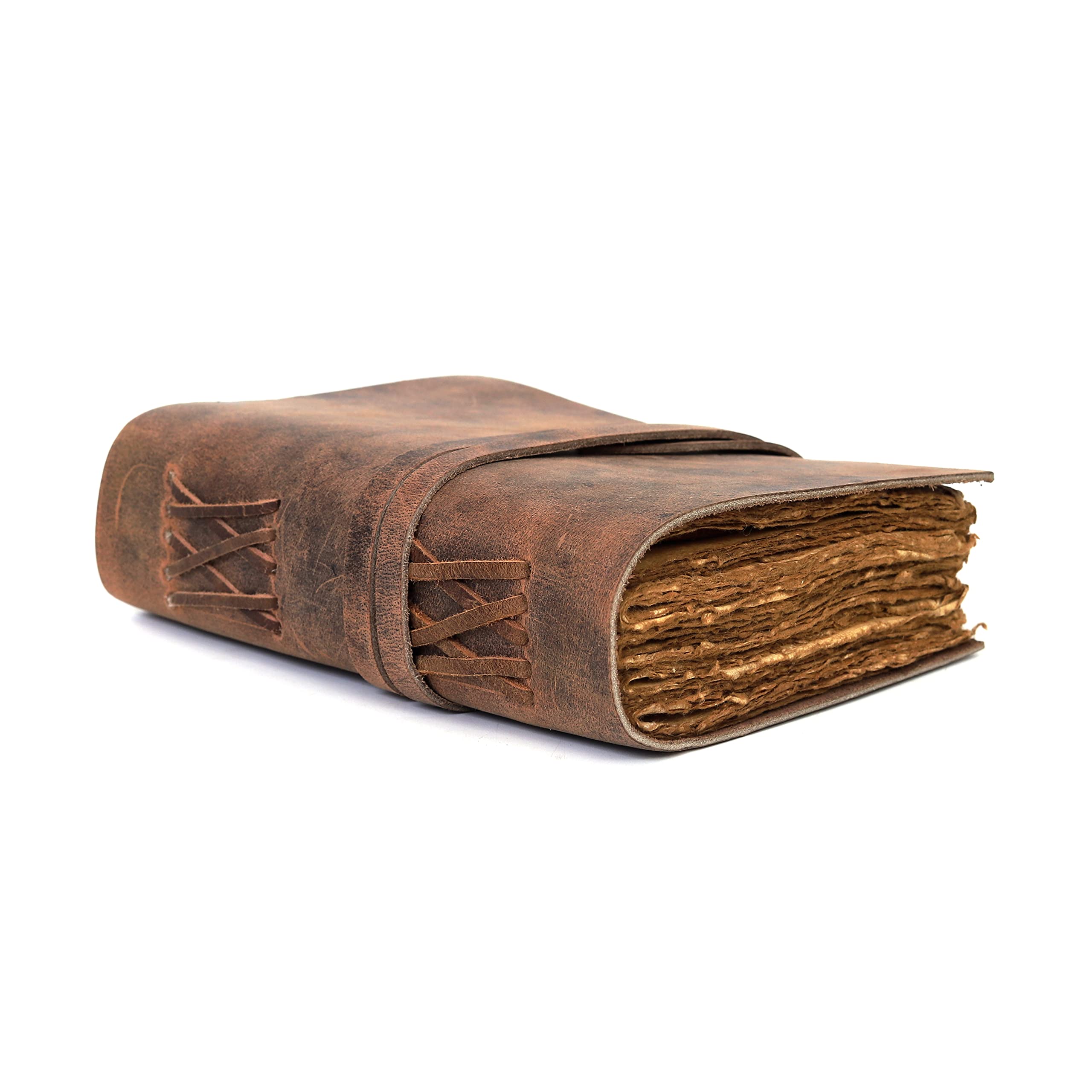 CLA Journal, Vintage Leather Journal, Handmade Deckle Edge Paper Journal, Leather Sketch Book, Leather Notebook, Leather Journal for Women, Leather Journal for Men (7 x 5 Inch, Vintage Brown)