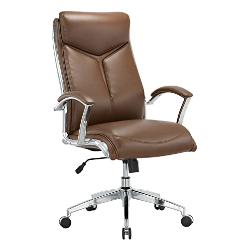 RealspaceĀ® Modern Comfort Verismo Bonded Leather High-Back Executive Chair, Brown/Chrome