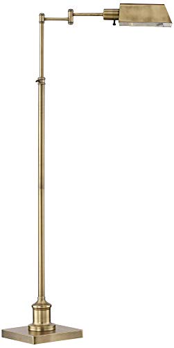 Regency Hill Jenson Modern Metal Adjustable Pharmacy Floor Lamp Swing Arm 54" Tall Aged Brass Metal Shade Standing Pole Light for Living Room Reading House Bedroom Home Office