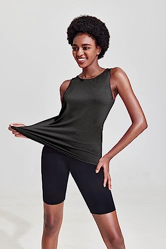 PINSPARK Workout Tops for Women Open Back Tank Sleeveless Athletic Tennis Shirts Womens Yoga Tops Black