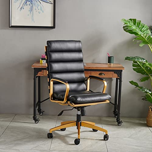 Hioryllks Modern Chair - Black Leather, Gold Frame, Adjustable, Durable, Office Use