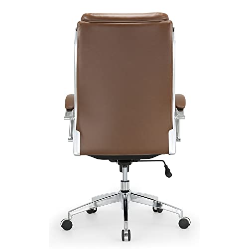 RealspaceĀ® Modern Comfort Verismo Bonded Leather High-Back Executive Chair, Brown/Chrome