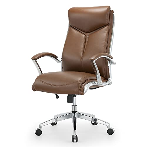 RealspaceĀ® Modern Comfort Verismo Bonded Leather High-Back Executive Chair, Brown/Chrome