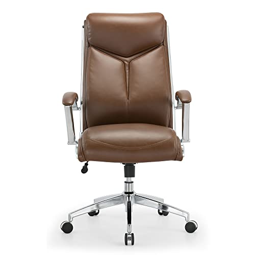 RealspaceĀ® Modern Comfort Verismo Bonded Leather High-Back Executive Chair, Brown/Chrome