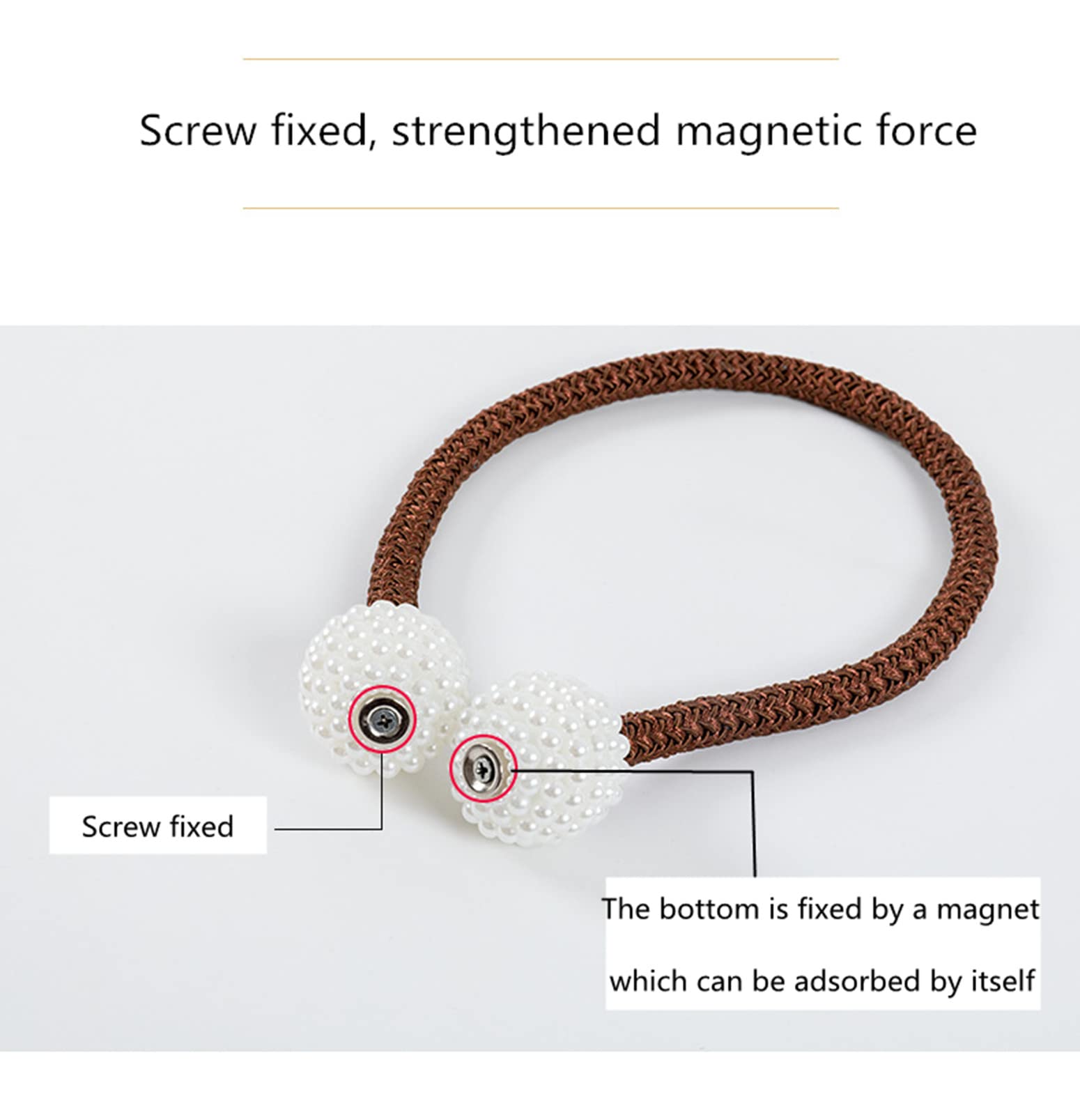 Magnetic Curtain Tiebacks Clips Curtain Buckles Holdbacks Binding Weaving Tie Band 2 Pieces for Home Office Decorative (Gold)