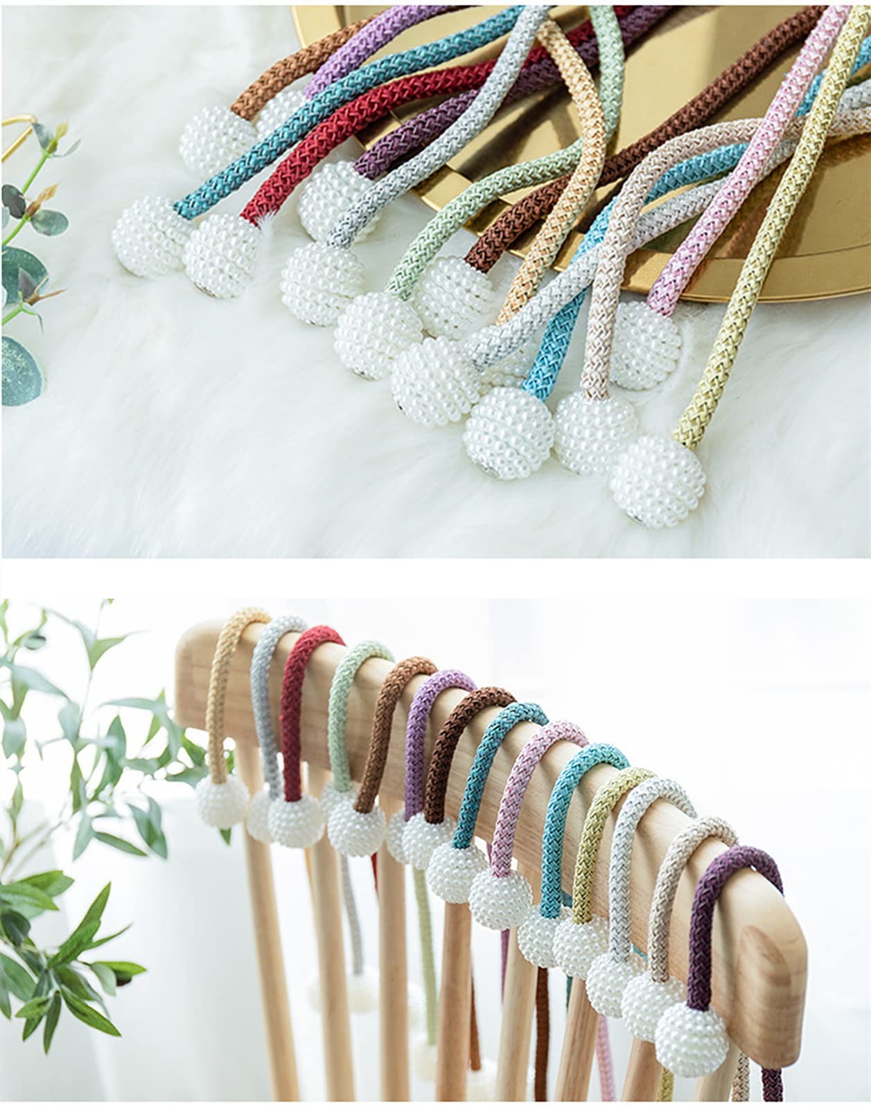 Magnetic Curtain Tiebacks Clips Curtain Buckles Holdbacks Binding Weaving Tie Band 2 Pieces for Home Office Decorative (Gold)