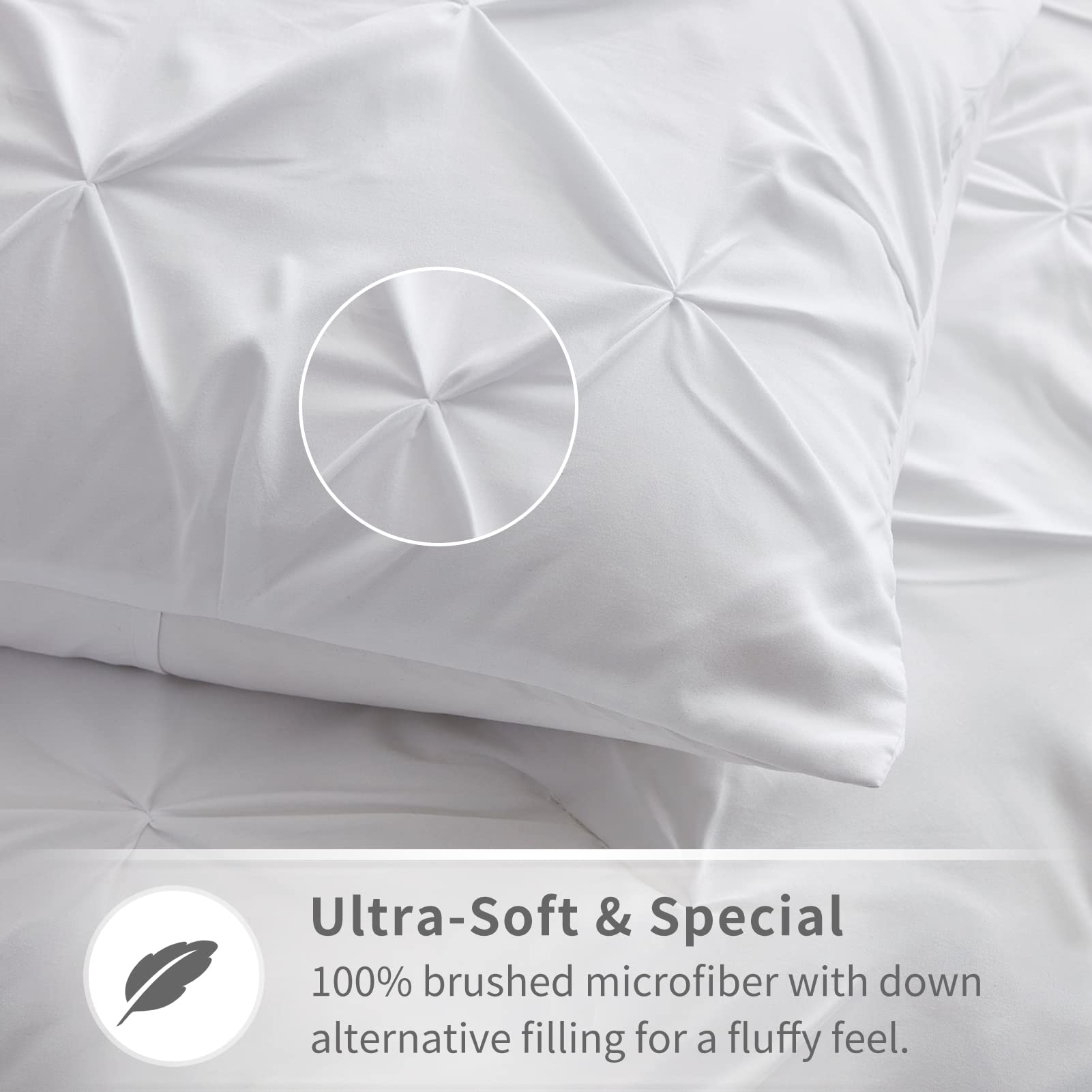 Maple&Stone White Queen Comforter Set, 7 Pieces Bed in a Bag Queen, Pintuck Bedding Sets with Comforter, Sheets, Pillowcases & Shams - White