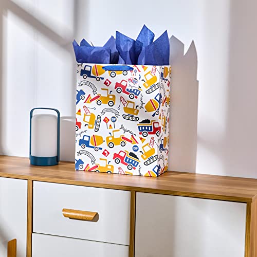 SUNCOLOR 16" Extra Large Gift Bag with Tissue Paper for Boys (Vehicle)