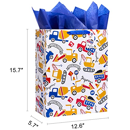 SUNCOLOR 16" Extra Large Gift Bag with Tissue Paper for Boys (Vehicle)
