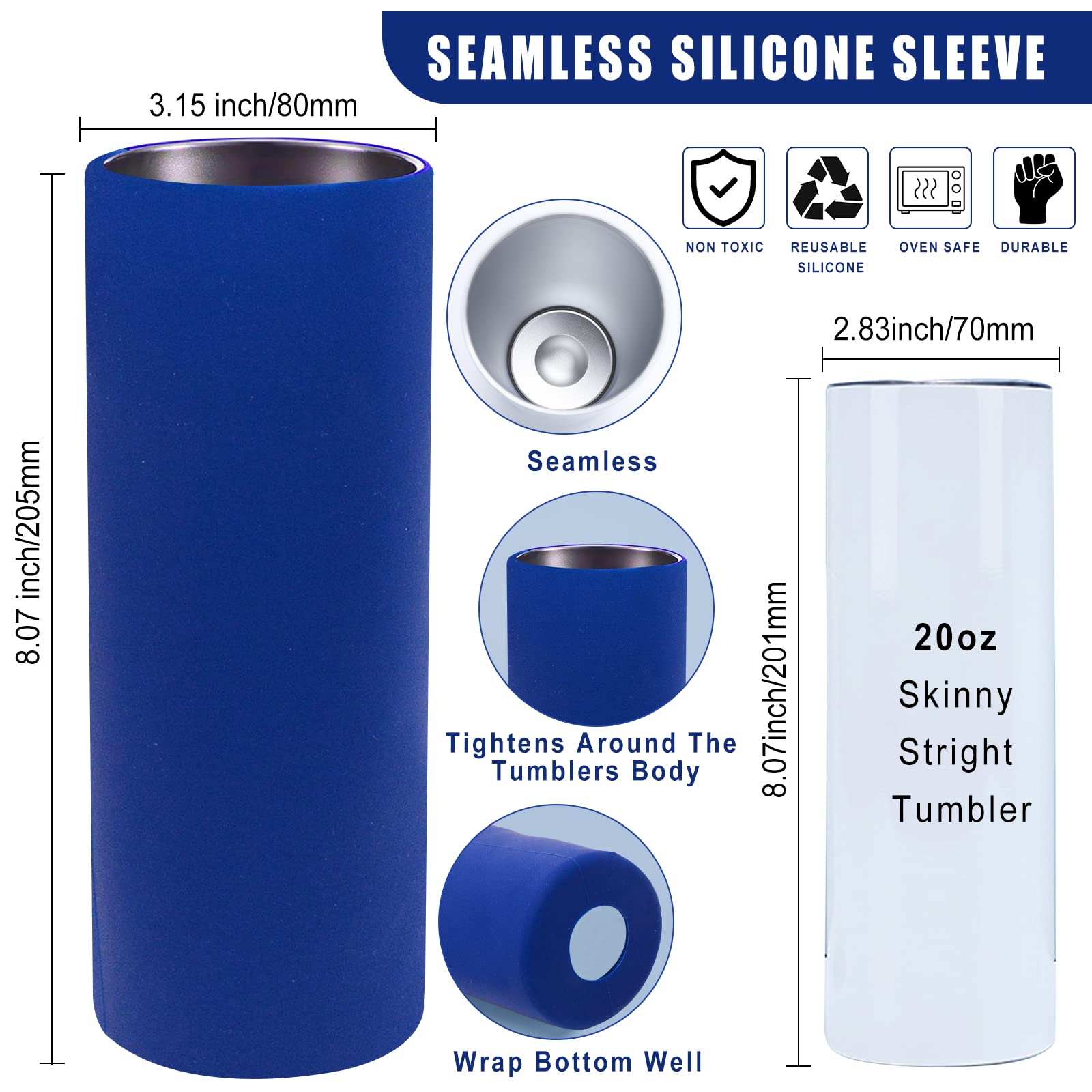 GORGECRAFT 2PCS Unseamed Silicone Wrap for Sublimation Tumblers 20oz Reusable Silicone Sublimation Sleeve Mug Clamp Sleeve Fixture for Full Wrap Tumbler Blanks Sublimation(Blue)