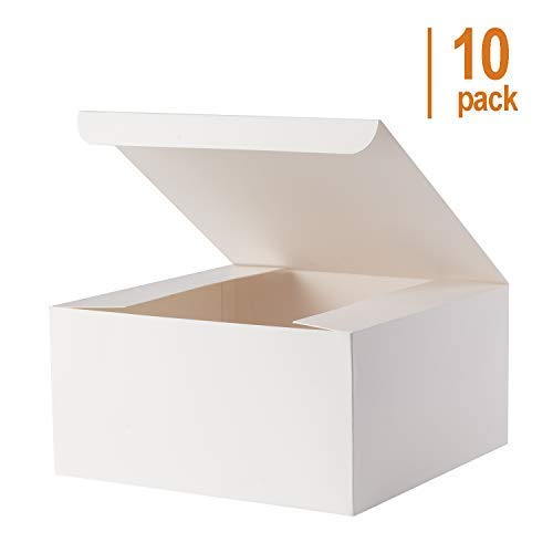 GEFTOL Gift Box 10 Pack 8 x 8 x 4 inches Fold Box Paper Gift Box Bridesmaids Proposal Box for Bridal Birthday Party Christmas (White)