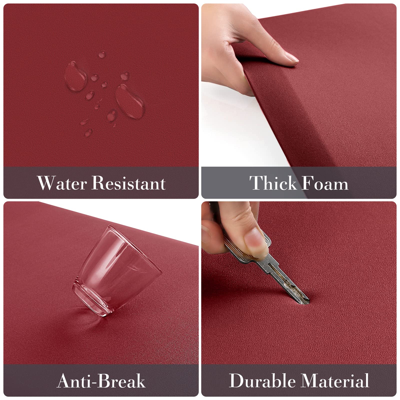 HappyTrends Kitchen Mat,17.3"x28"+17.3"x60" Red, Cushioned Comfort Anti-Fatigue Waterproof Floor Mat Kitchen Rugs, Thick Perfect Ergonomic Foam Standing mat for Kitchen, Home, Office, Laundry