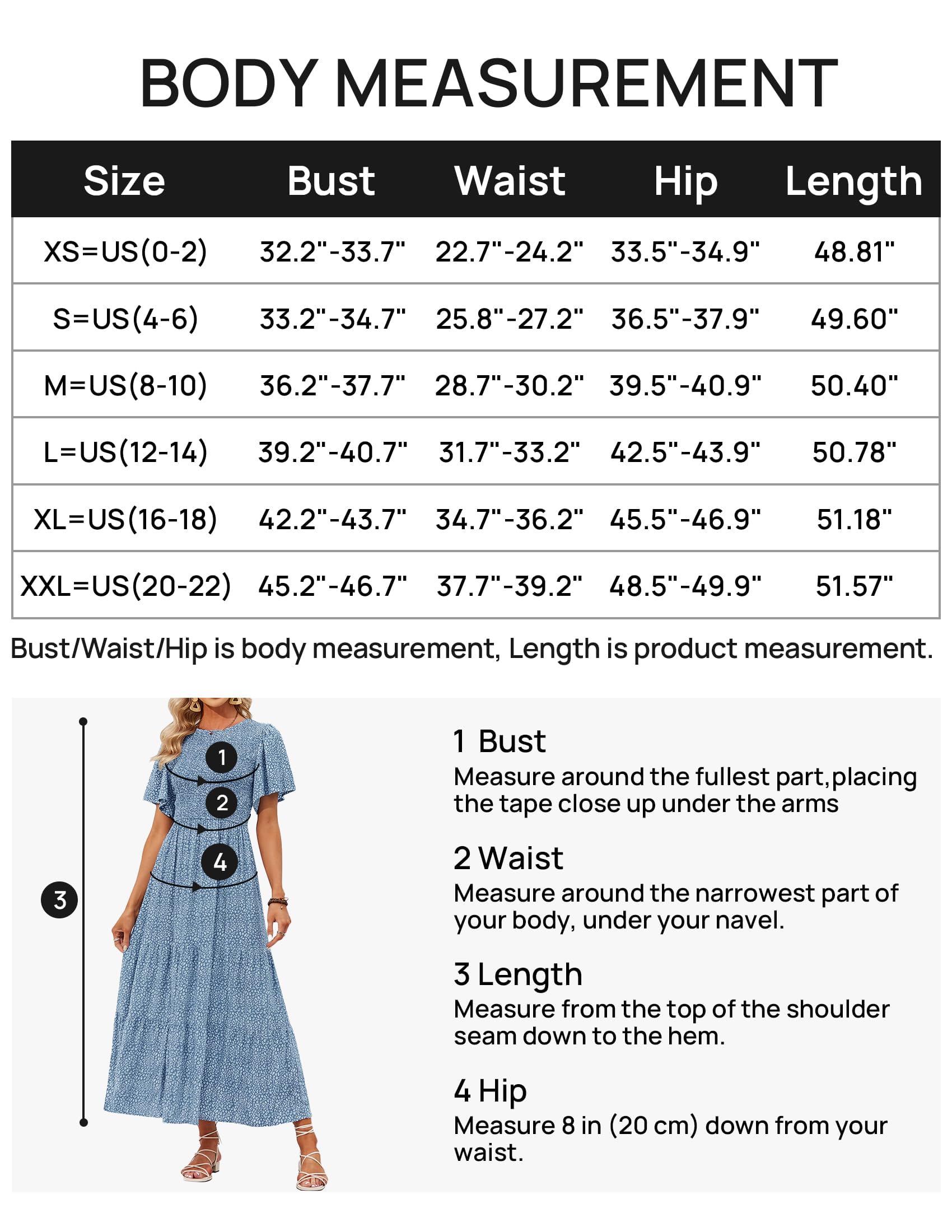 ZESICA Women's 2025 Summer Casual Floral Print Short Flutter Sleeve Crew Neck Smocked High Waist Flowy Maxi Dress,Blue,Large