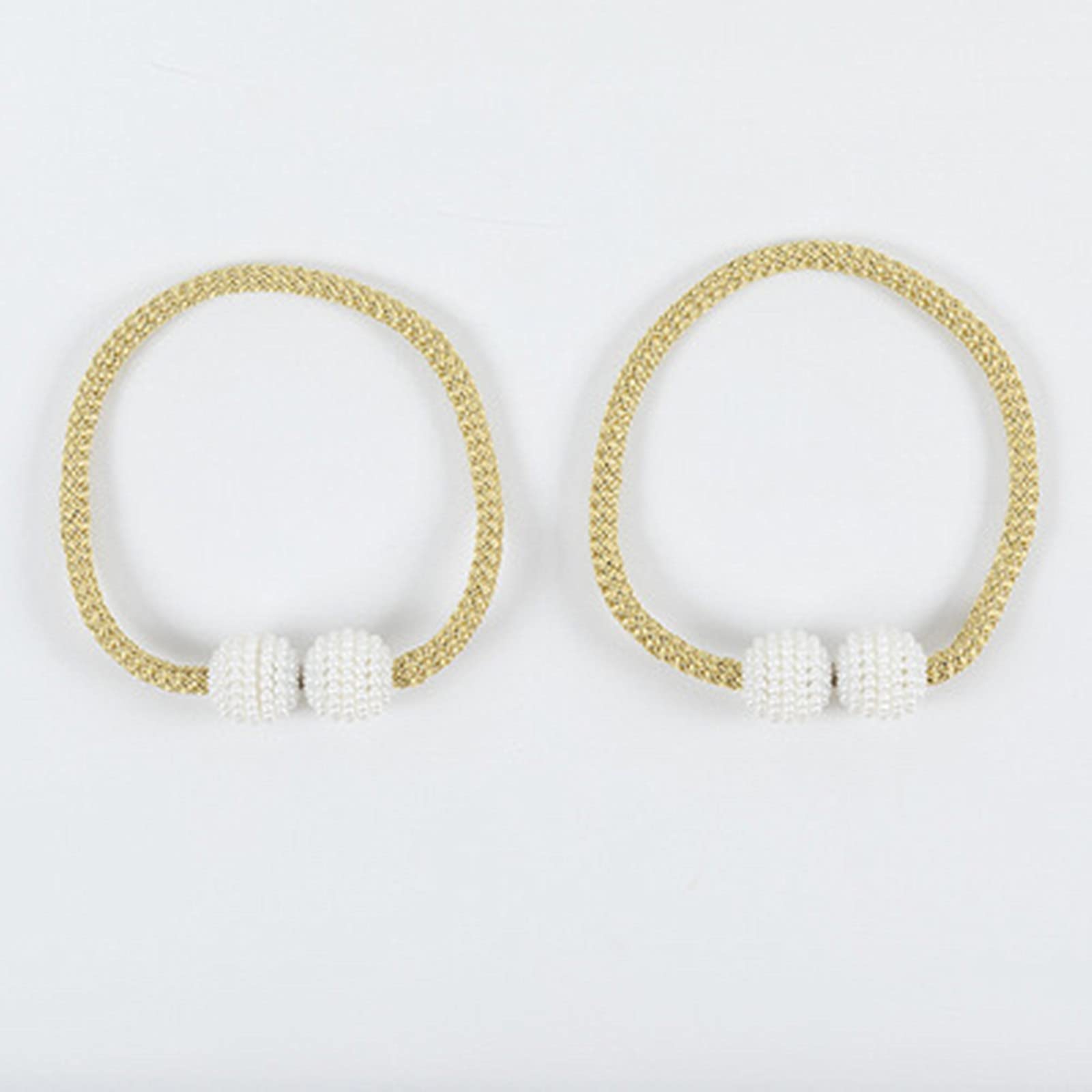 Magnetic Curtain Tiebacks Clips Curtain Buckles Holdbacks Binding Weaving Tie Band 2 Pieces for Home Office Decorative (Gold)