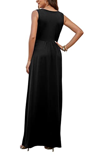 MOLERANI Women Sleeveless Deep V Neck Loose Plain Long Maxi Casual Dress(Black,XL)