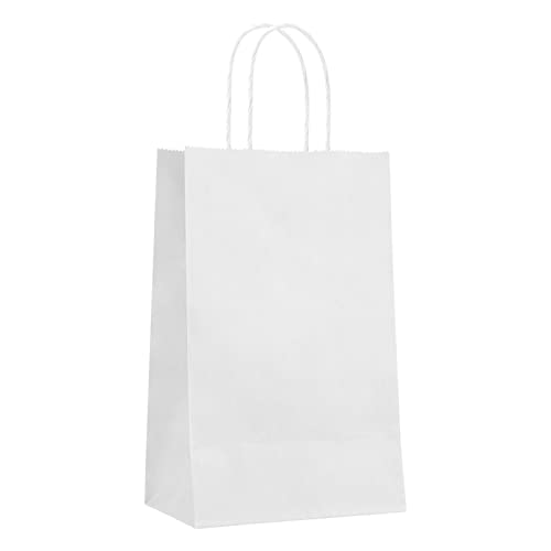 Lyeasw 25 Pack White Paper Bags with Handles,5.1X3.5X8 .2 inch Small Gift Bags Bulk, Kraft Party favor Grocery Shopping Bags