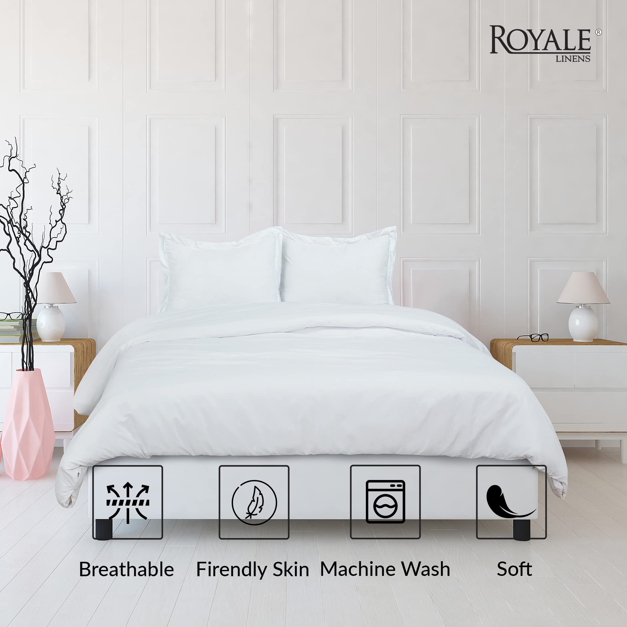ROYALE White Duvet Cover Full Size - 3 Piece Bedding Comforter Covers - Button Closure - 1 Full Duvet Covers 80x90 inches and 2 Pillow Shams - No Comforter Included