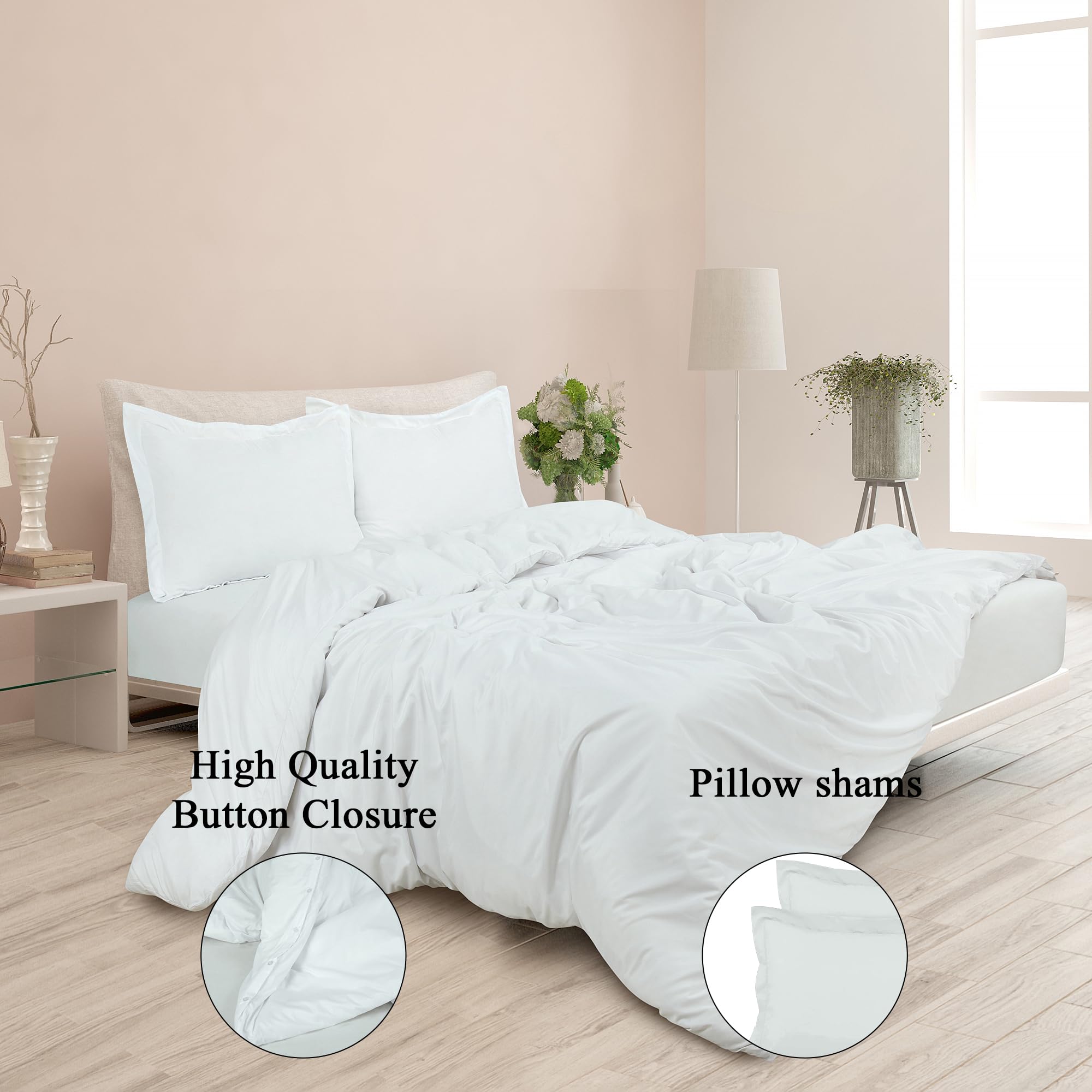 ROYALE White Duvet Cover Full Size - 3 Piece Bedding Comforter Covers - Button Closure - 1 Full Duvet Covers 80x90 inches and 2 Pillow Shams - No Comforter Included