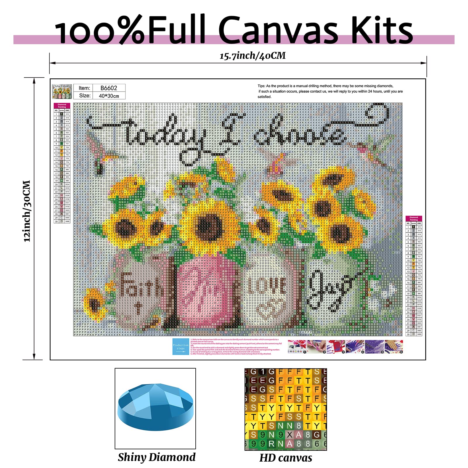 Hlison 5D Diamond Painting Kits for Adults, Diamond Art Kits for Kids Beginner, Sunflower DIY Rhinestone Diamond Painting for Gift, Home Wall Decor (12”W x 16”L)