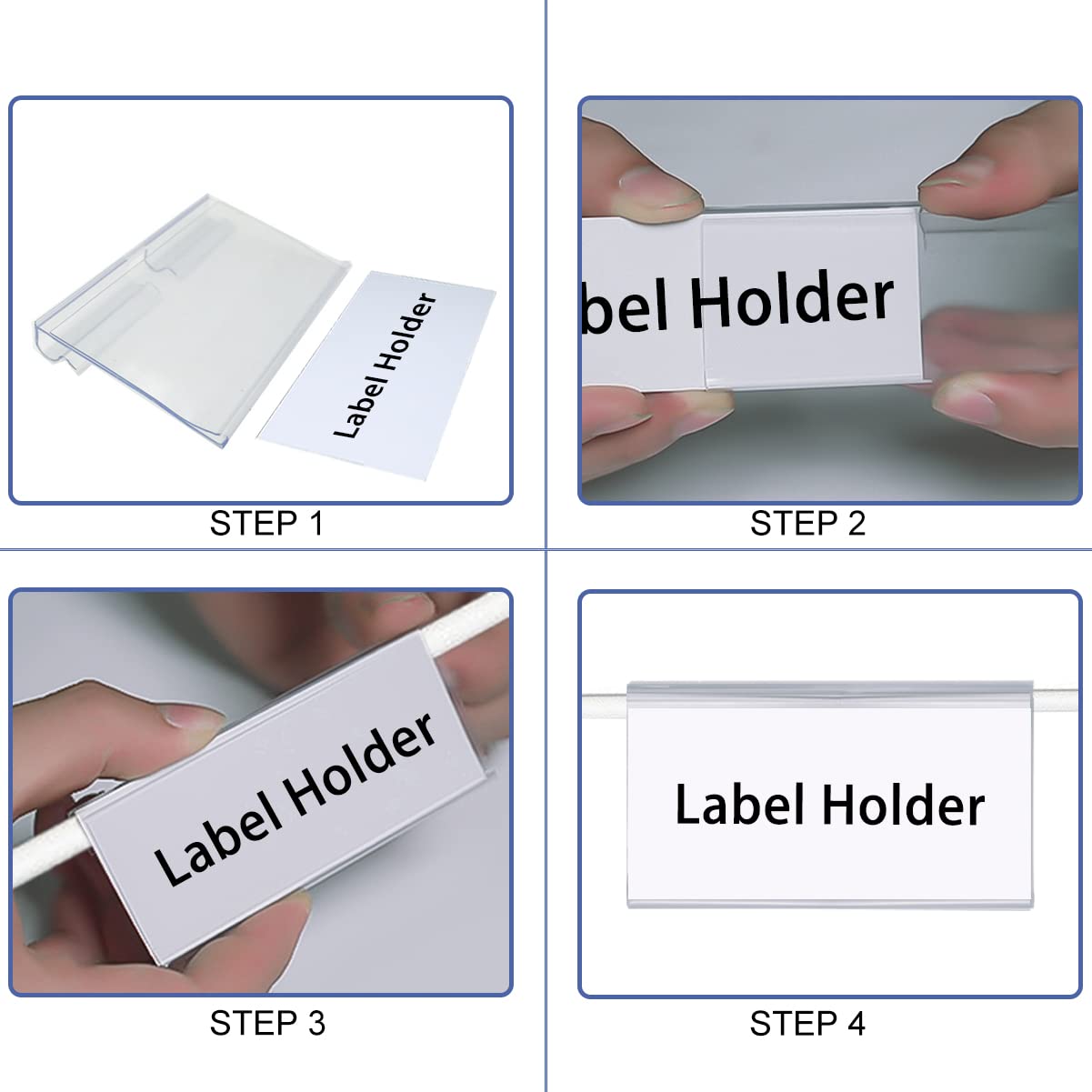 Diteje 20 Pack Plastic Wire Shelf Label Holder,Shelving Rack Retail Sign Hook Labels Clip On with Paper Inserts, 3.94x1.50inch