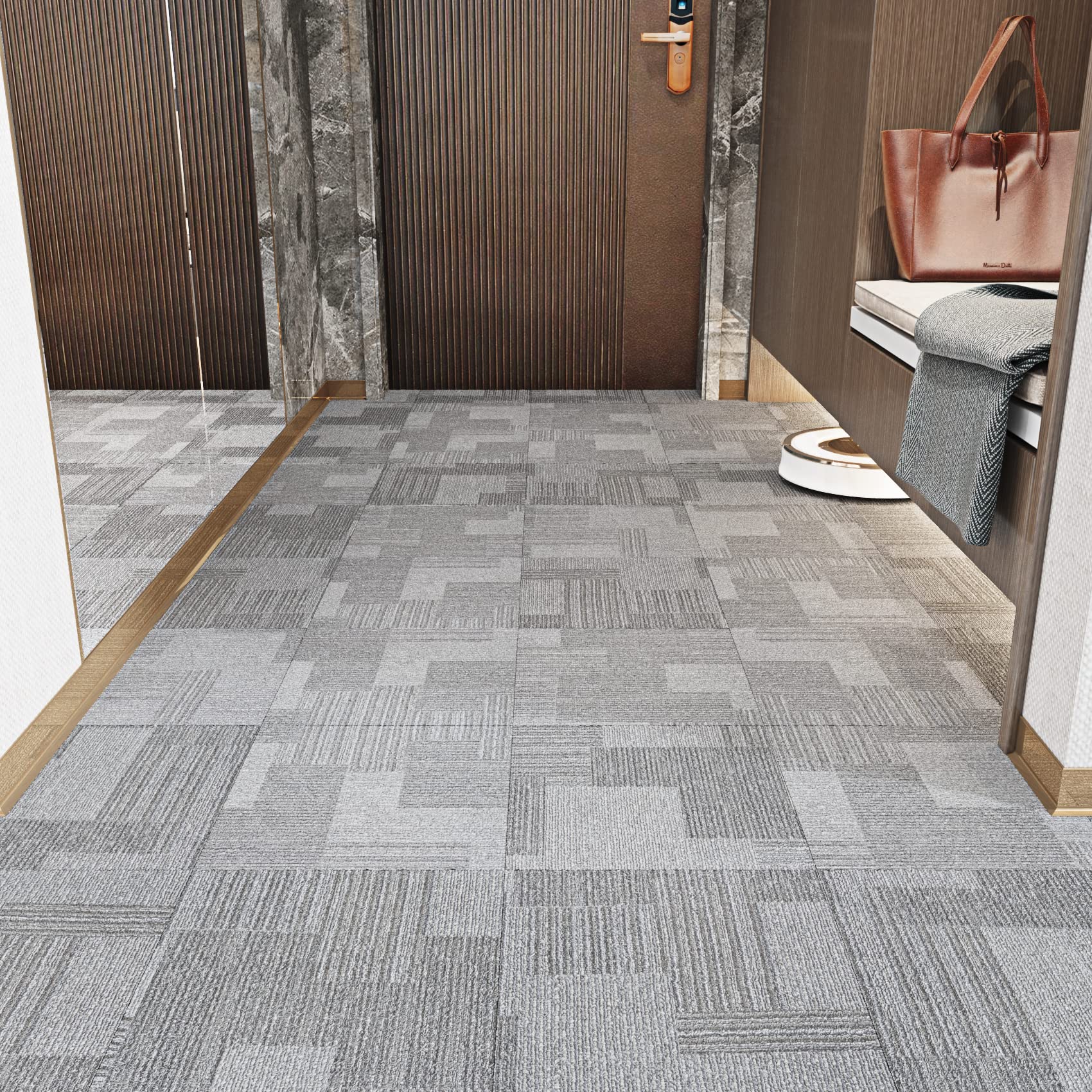FunStick 15 Pack Vinyl Flooring Peel and Stick Floor Tile Bathroom Waterproof 12x12In Grey Stick on Flooring Tiles for Kitchen Bedroom Grey Laminate Flooring Removable Sticky Linoleum Carpet Tiles