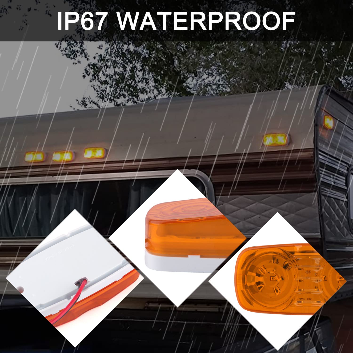 Konrali 14Pcs Double Bullseye Led Marker Lights 10 LED, 2x4 Rectangle Led Trailer Marker Lights Red/Amber Surface Mount 12V Airstreams RV Camper Led Marker Clearance Lights Sealed (7 Amber+ 7 Red)