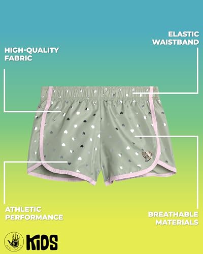 Body Glove Girls Shorts 4 Pack Athletic Performance Dry Fit Dolphin Gym Shorts, Scrunchie (7-12), Size 12, GreyPurple HeartBlackPink