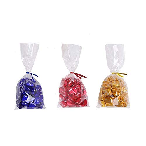 200 Pcs 10 in x 6 in(1.4mil.) Clear Flat Cello Cellophane Treat Bags Good for Bakery, Cookies, Candies,Dessert with five random color Twist Ties!