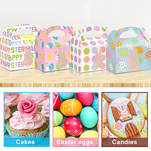 Whaline 12pcs Easter Treat Boxes Happy Easter Gift Box Bunny Eggs Easter Basket Containers Hollowing Rabbit Shape Candy Goody Cookie Holder With Handle for School Classroom Party Favor decor