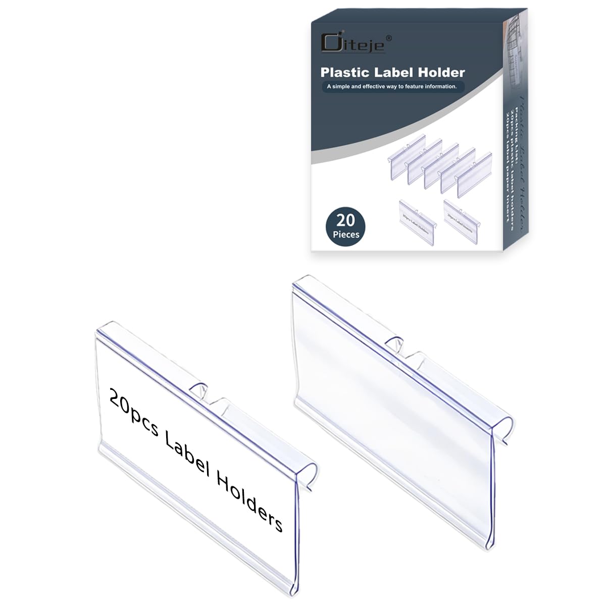Diteje 20 Pack Plastic Wire Shelf Label Holder,Shelving Rack Retail Sign Hook Labels Clip On with Paper Inserts, 3.94x1.50inch