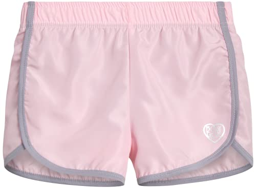 Body Glove Girls Shorts 4 Pack Athletic Performance Dry Fit Dolphin Gym Shorts, Scrunchie (7-12), Size 12, GreyPurple HeartBlackPink